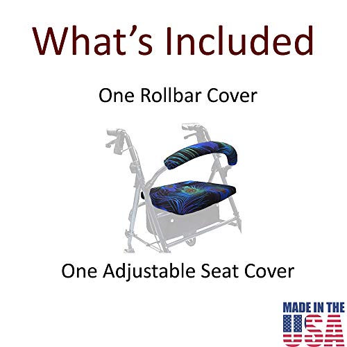 Crutcheze Made in USA Rollator Walker Seat and Backrest Covers | Designer Fashion Accessories (Peacock Feathers)