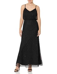 adrianna papell women's long beaded blouson gown, black, 16