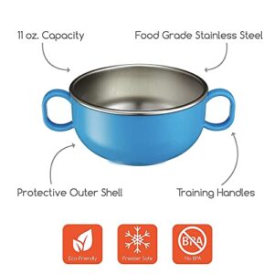 Innobaby Din Din Smart Stainless Steel 11 oz Feeding Bowl with Handles for Babies, Toddlers and Kids. BPA Free, Blue