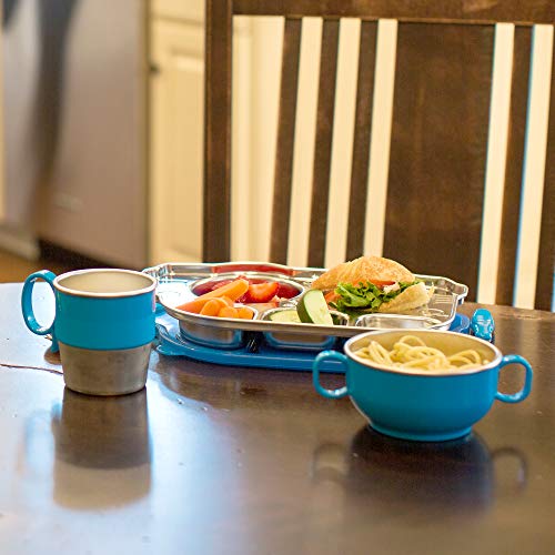 Innobaby Din Din Smart Stainless Steel 11 oz Feeding Bowl with Handles for Babies, Toddlers and Kids. BPA Free, Blue