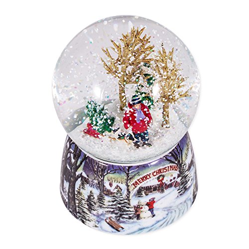 Roman Merry Xmas Snowy Woodland Scene Music Snow Globe Glitterdome Plays O Xmas Tree