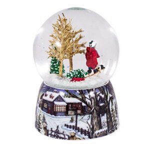 Roman Merry Xmas Snowy Woodland Scene Music Snow Globe Glitterdome Plays O Xmas Tree