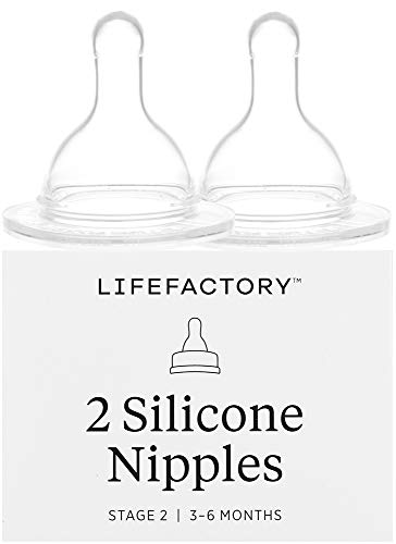 Lifefactory Stage 2 Silicone Nipples, 3-6 Months, 2-Pack by Lifefactory