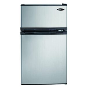 danby designer dcr031b1bsldd 3.1 cu.ft. compact refrigerator with freezer, e-star rated mini fridge for bedroom, living room, kitchen, or office, stainless steel