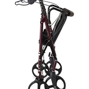 Medline Heavy Duty Rollator Walker with Seat, Bariatric Rolling Walker Supports up to 500 lbs, Large 8-inch Wheels, Burgundy