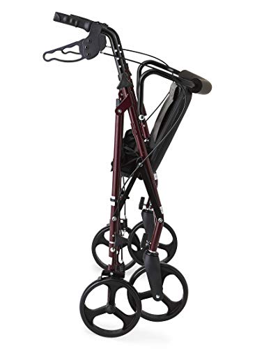 Medline Heavy Duty Rollator Walker with Seat, Bariatric Rolling Walker Supports up to 500 lbs, Large 8-inch Wheels, Burgundy