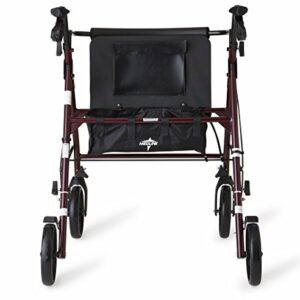 Medline Heavy Duty Rollator Walker with Seat, Bariatric Rolling Walker Supports up to 500 lbs, Large 8-inch Wheels, Burgundy