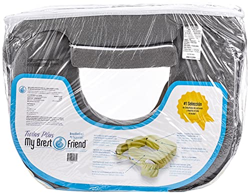 My Brest Friend Nursing Pillow for Twins | Ergonomic Breastfeeding Pillows | Supports Both Mom and Babies | Breastfeeding Essentials | Handy Side Pocket, Double Straps & Removable Cover, Dark Grey