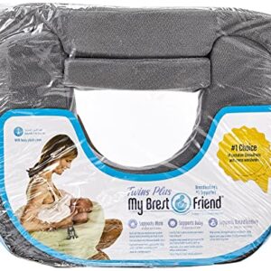 My Brest Friend Nursing Pillow for Twins | Ergonomic Breastfeeding Pillows | Supports Both Mom and Babies | Breastfeeding Essentials | Handy Side Pocket, Double Straps & Removable Cover, Dark Grey