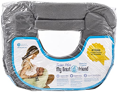 My Brest Friend Nursing Pillow for Twins | Ergonomic Breastfeeding Pillows | Supports Both Mom and Babies | Breastfeeding Essentials | Handy Side Pocket, Double Straps & Removable Cover, Dark Grey