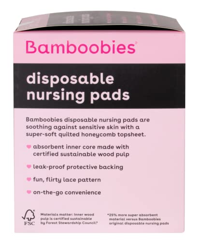 Bamboobies Disposable Nursing Pads for Breastfeeding & Sensitive Skin, Super-Absorbent Milk Proof Pads, Perfect Baby Shower Gifts, 60 Count