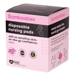 Bamboobies Disposable Nursing Pads for Breastfeeding & Sensitive Skin, Super-Absorbent Milk Proof Pads, Perfect Baby Shower Gifts, 60 Count