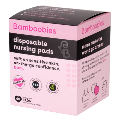 Bamboobies Disposable Nursing Pads for Breastfeeding & Sensitive Skin, Super-Absorbent Milk Proof Pads, Perfect Baby Shower Gifts, 60 Count