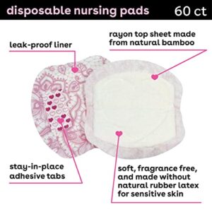 Bamboobies Disposable Nursing Pads for Breastfeeding & Sensitive Skin, Super-Absorbent Milk Proof Pads, Perfect Baby Shower Gifts, 60 Count