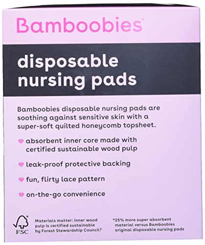 Bamboobies Disposable Nursing Pads for Breastfeeding & Sensitive Skin, Super-Absorbent Milk Proof Pads, Perfect Baby Shower Gifts, 60 Count