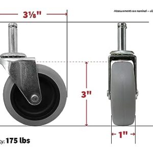 Shepherd Hardware 9807 3-Inch Swivel Stem Caster, Rubber Wheel, 7/16-Inch Stem Diameter, 175-lb Load Capacity