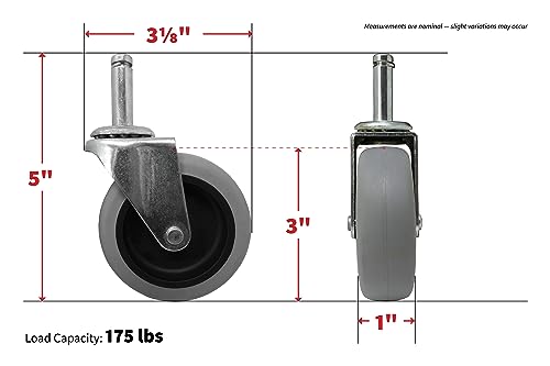 Shepherd Hardware 9807 3-Inch Swivel Stem Caster, Rubber Wheel, 7/16-Inch Stem Diameter, 175-lb Load Capacity