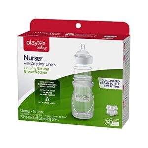 Playtex Baby Nurser Bottle with Pre-Sterilized Disposable Drop-Ins Liners, Closer to Breastfeeding, 4 Ounce Bottles, 3 Count