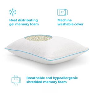 Linenspa Shredded Gel Memory Foam Pillow - Side, Stomach, Back Sleeper - Medium Firm - Queen Size