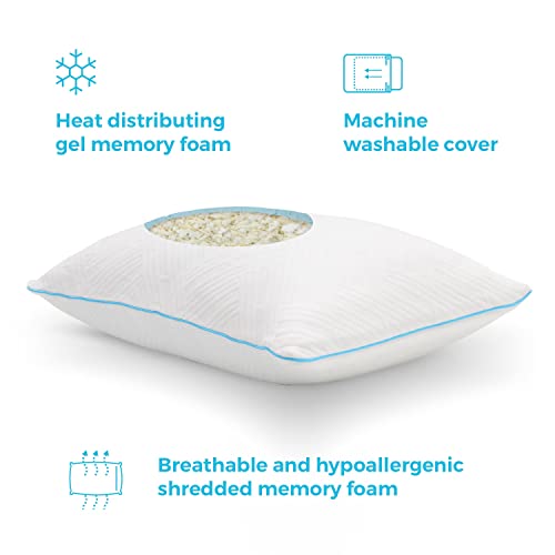 Linenspa Shredded Gel Memory Foam Pillow - Side, Stomach, Back Sleeper - Medium Firm - Queen Size