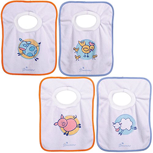 Dreambaby Terry Cloth Pullover Baby Bibs - Super Absorbent for Feeding and Drooling Toddlers - Farm Animals , 4 Count