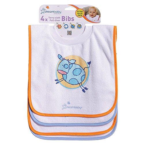 Dreambaby Terry Cloth Pullover Baby Bibs - Super Absorbent for Feeding and Drooling Toddlers - Farm Animals , 4 Count