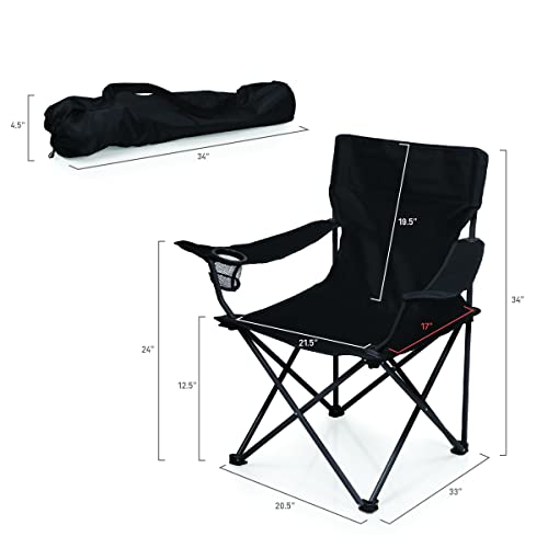 PTZ Camp Chair - Picnic Chair - Beach Chair with Carrying Bag, (Black)