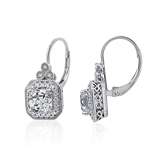 Amazon Collection Platinum-Plated Sterling Silver Infinite Elements Cubic Zirconia Asscher-Cut Antique Drop Earrings