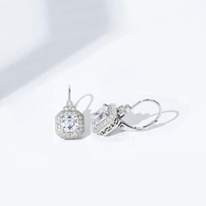 Amazon Collection Platinum-Plated Sterling Silver Infinite Elements Cubic Zirconia Asscher-Cut Antique Drop Earrings