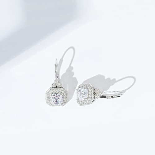 Amazon Collection Platinum-Plated Sterling Silver Infinite Elements Cubic Zirconia Asscher-Cut Antique Drop Earrings