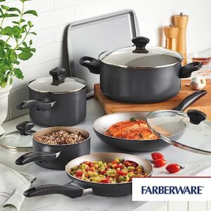 Farberware Dishwasher Safe Nonstick Cookware Pots and Pans Set, 15 Piece, Pewter