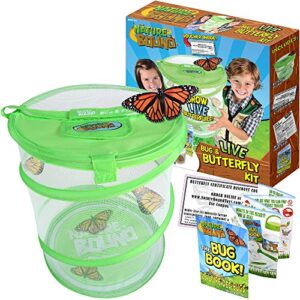 nature bound butterfly growing habitat kit - with discount voucher to redeem live caterpillars for home or school use - green pop-up cage 12-inches tall - for boys and girls ages 5+