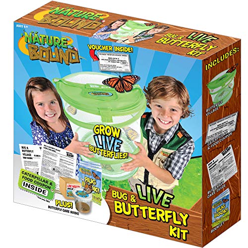 Nature Bound Butterfly Growing Habitat Kit - With Discount Voucher to Redeem Live Caterpillars for Home or School Use - Green Pop-Up Cage 12-Inches Tall - for Boys and Girls Ages 5+