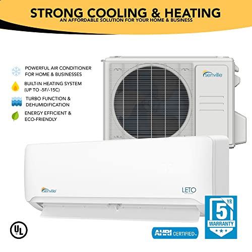 Senville LETO Series Mini Split Air Conditioner Heat Pump, 12000 BTU 110/120V, Inverter, Works with Alexa, SEER2 20.8, 1 Ton, White