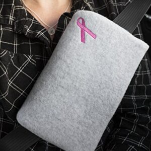 The Breast and Chest Buddy Mastectomy Pillow and Seatbelt Cushion for Mastectomy and Breast Reconstruction Sites Gray with Pink Ribbon