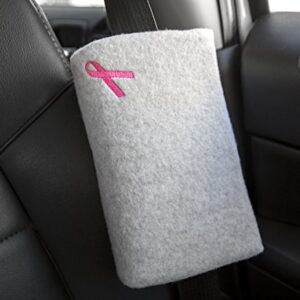 The Breast and Chest Buddy Mastectomy Pillow and Seatbelt Cushion for Mastectomy and Breast Reconstruction Sites Gray with Pink Ribbon