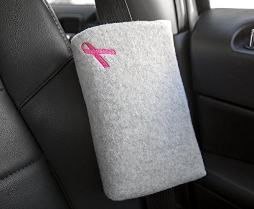 The Breast and Chest Buddy Mastectomy Pillow and Seatbelt Cushion for Mastectomy and Breast Reconstruction Sites Gray with Pink Ribbon