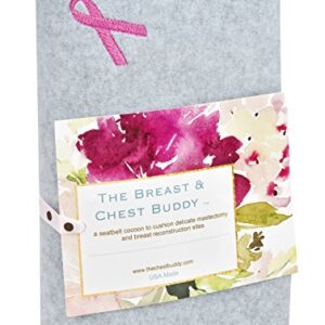 The Breast and Chest Buddy Mastectomy Pillow and Seatbelt Cushion for Mastectomy and Breast Reconstruction Sites Gray with Pink Ribbon