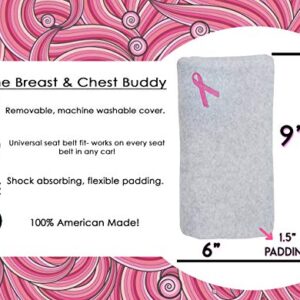 The Breast and Chest Buddy Mastectomy Pillow and Seatbelt Cushion for Mastectomy and Breast Reconstruction Sites Gray with Pink Ribbon