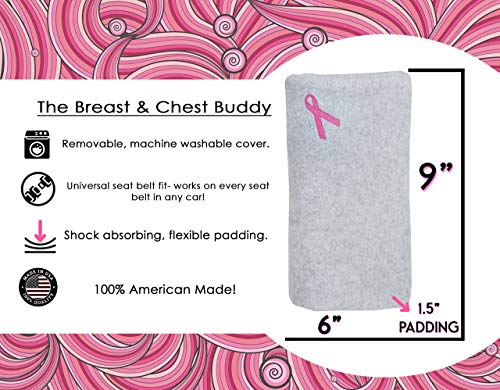 The Breast and Chest Buddy Mastectomy Pillow and Seatbelt Cushion for Mastectomy and Breast Reconstruction Sites Gray with Pink Ribbon