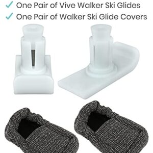 Vive Walker Ski Glides & Covers 4 PCS - Tennis Ball Accessories Sliders for Seniors, Universal, Heavy Duty - Precut Medical Folding Rolling Slider Replacement Feet Coaster Cap Gliders, Durable