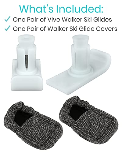 Vive Walker Ski Glides & Covers 4 PCS - Tennis Ball Accessories Sliders for Seniors, Universal, Heavy Duty - Precut Medical Folding Rolling Slider Replacement Feet Coaster Cap Gliders, Durable