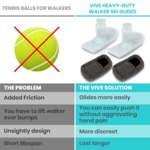 Vive Walker Ski Glides & Covers 4 PCS - Tennis Ball Accessories Sliders for Seniors, Universal, Heavy Duty - Precut Medical Folding Rolling Slider Replacement Feet Coaster Cap Gliders, Durable