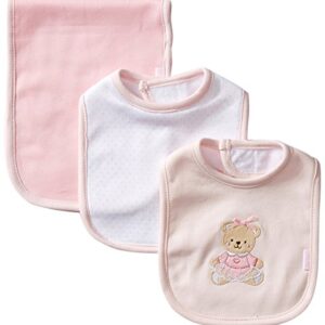 Little Me Baby Girls' 3 Piece Bib and Burp Set, Bear, Pink/Multi, One Size