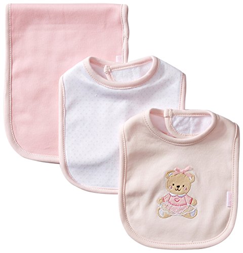 Little Me Baby Girls' 3 Piece Bib and Burp Set, Bear, Pink/Multi, One Size