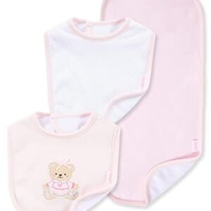 Little Me Baby Girls' 3 Piece Bib and Burp Set, Bear, Pink/Multi, One Size