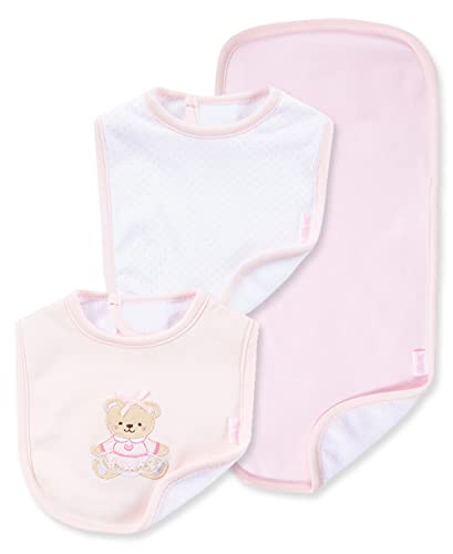 Little Me Baby Girls' 3 Piece Bib and Burp Set, Bear, Pink/Multi, One Size