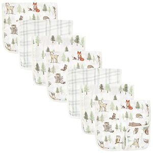 hudson baby unisex baby muslin burp cloth 7pk, forest animals, one size