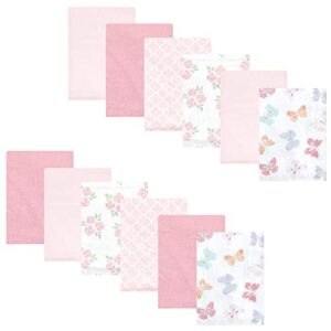 hudson baby unisex baby cotton flannel burp cloths bundle, pastel butterfly, one size