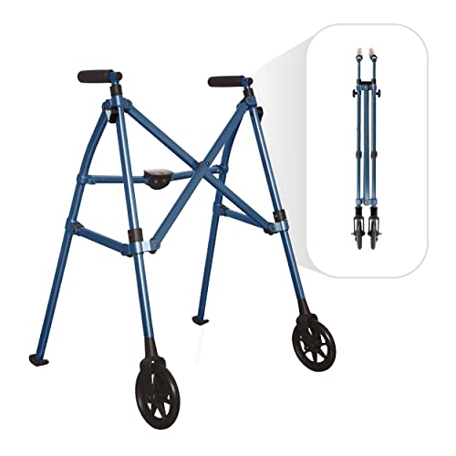 Able Life Space Saver Walker, Lightweight and Foldable Rolling Walker for Adults, Seniors, and Elderly, Compact Travel Walker with 6-inch Wheels and Ski Glides for Mobility Support, Cobalt Blue